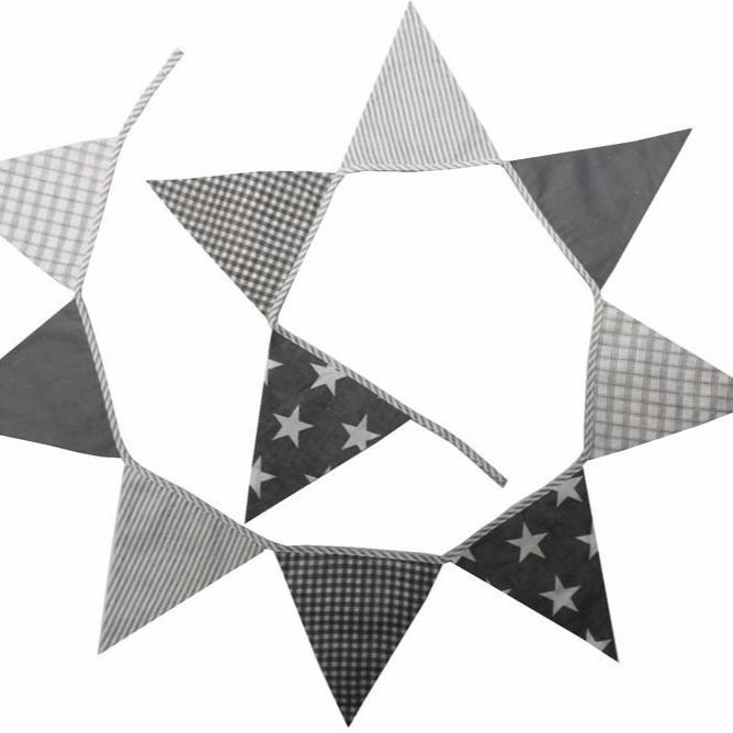 Lachlan Grey & White Bunting Flags -Gingham, Stars, Stripes